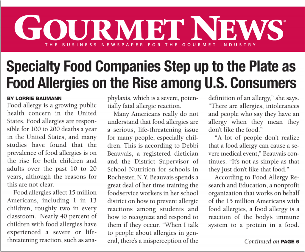 Going Mainstream: Gourmet News Devotes Front Page to Food Allergies ...