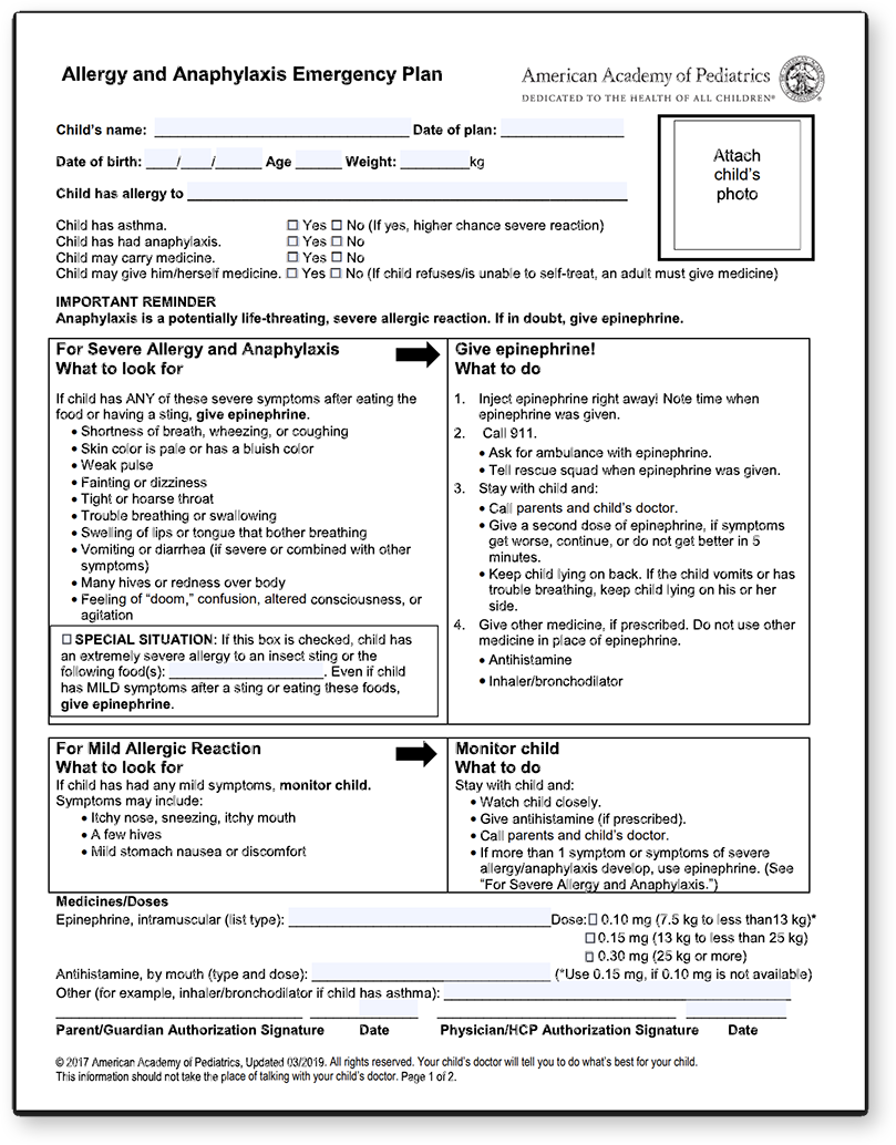 Now is the time to update your child's food allergy emergency plan for ...